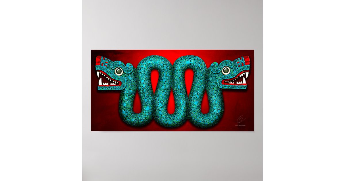 Aztec Turquoise Mosaic Serpent Poster | Zazzle