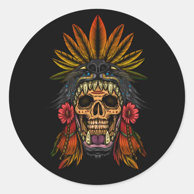 Aztec Warrior Classic Round Sticker | Zazzle