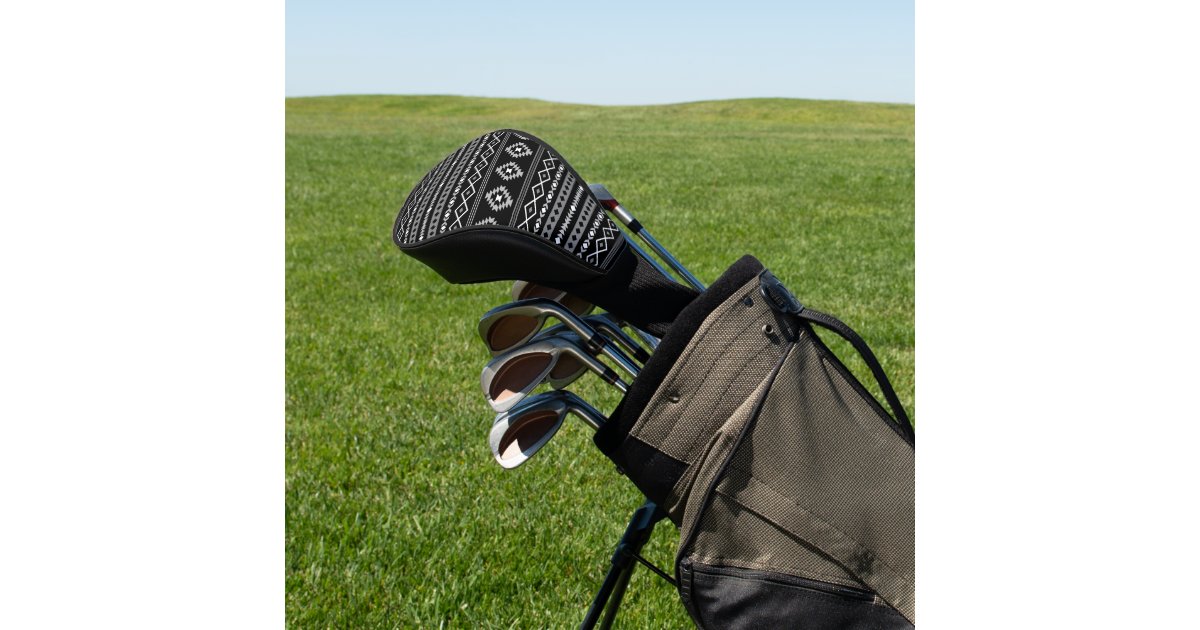 Aztec White Grey Black Mixed Motifs Pattern Golf Head Cover | Zazzle