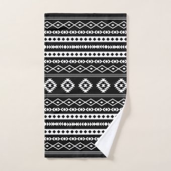 Aztec White on Black Mixed Motifs Pattern Bath Towel Set | Zazzle