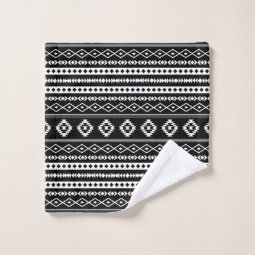 Aztec White on Black Mixed Motifs Pattern Bath Towel Set | Zazzle