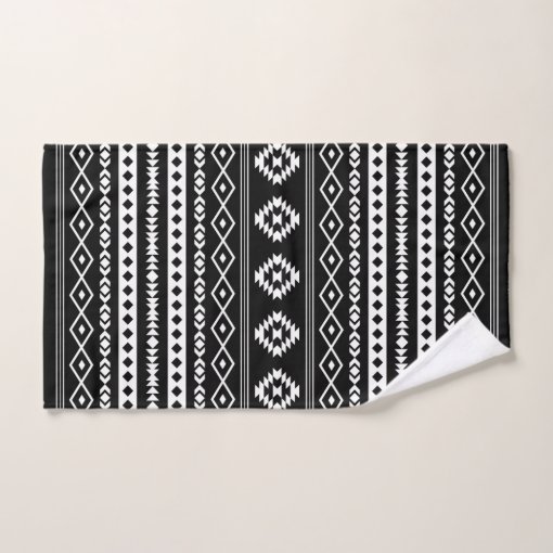 Aztec White on Black Mixed Motifs Pattern Bath Towel Set | Zazzle