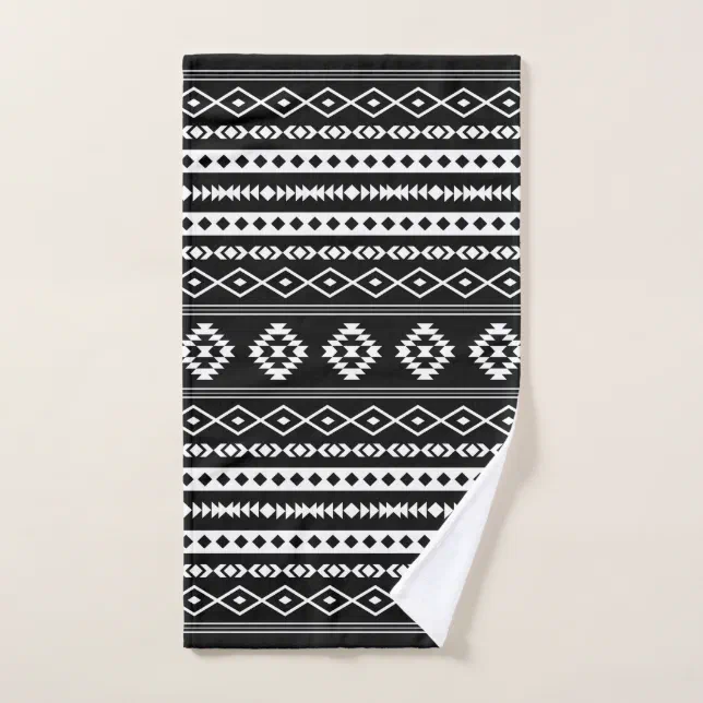 Aztec White on Black Mixed Motifs Pattern Hand Towel | Zazzle