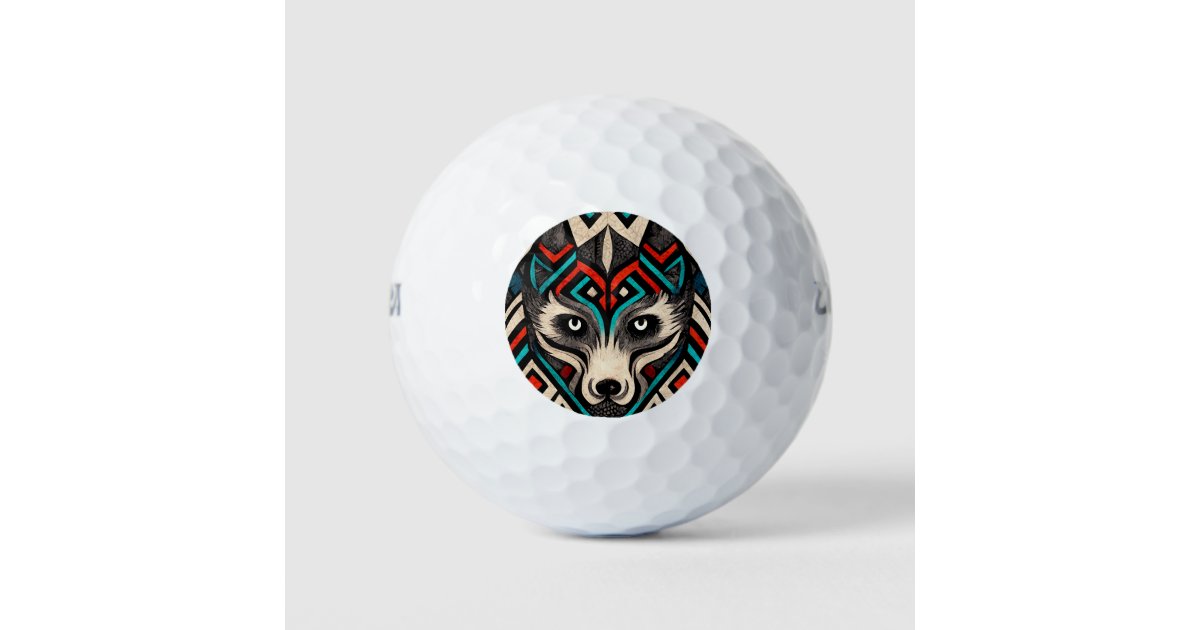 Aztec Wolf Face Golf Balls | Zazzle