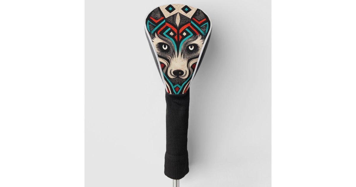 Aztec Wolf Face Golf Head Cover | Zazzle
