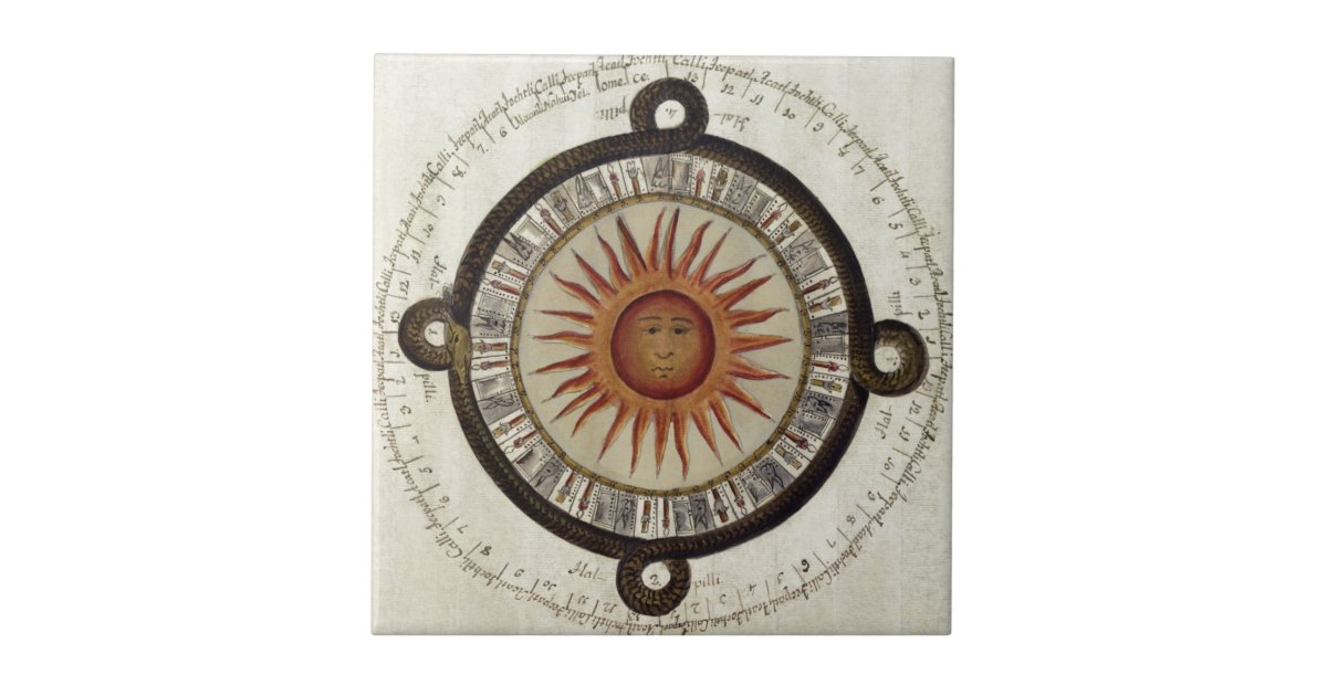 Aztecs Mexican Calendar Sundial Sun 1790 vintage Ceramic Tile | Zazzle