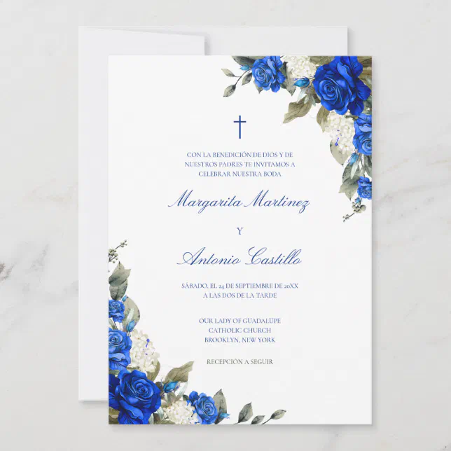 Azul Real Invitacion de Boda Cristiana Wedding Invitation | Zazzle