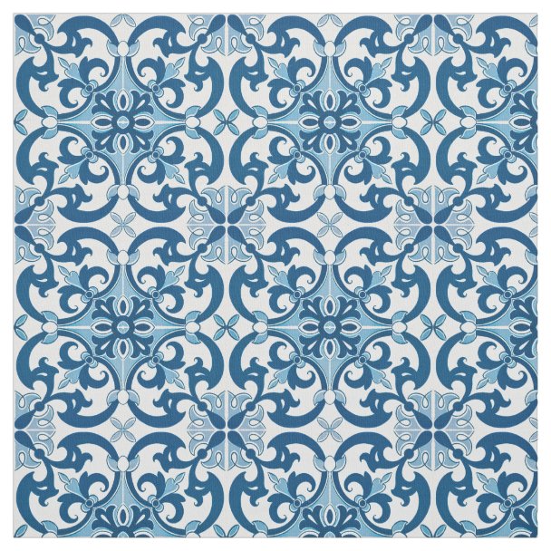 Fleur De Lis Portuguese Azulejo Diamond Shape Fabric | Zazzle