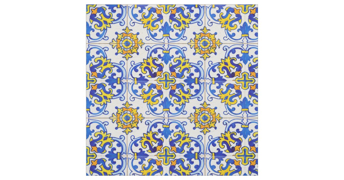 Azulejo Panel Tiles Fabric | Zazzle
