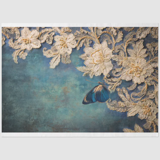 Azure Allure, Butterfly Patina & Embroidered Lace Tissue Paper | Zazzle