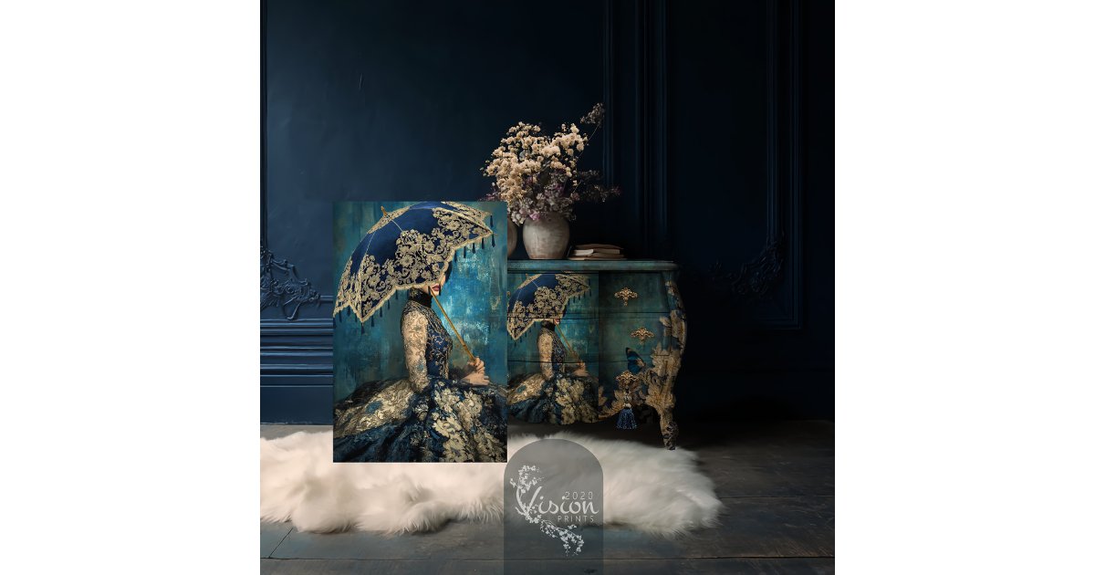 Azure Allure French Portrait & Parasol Royal Blue Tissue Paper | Zazzle