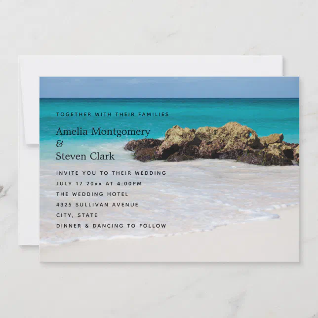 Azure Ocean Sandy Beach Photo Wedding Invitation | Zazzle