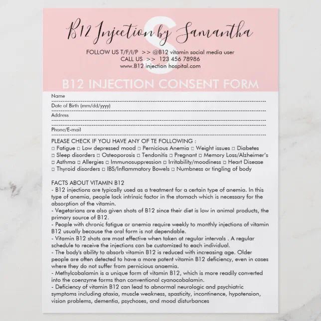 B12 Injection Consent Form Flyer | Zazzle