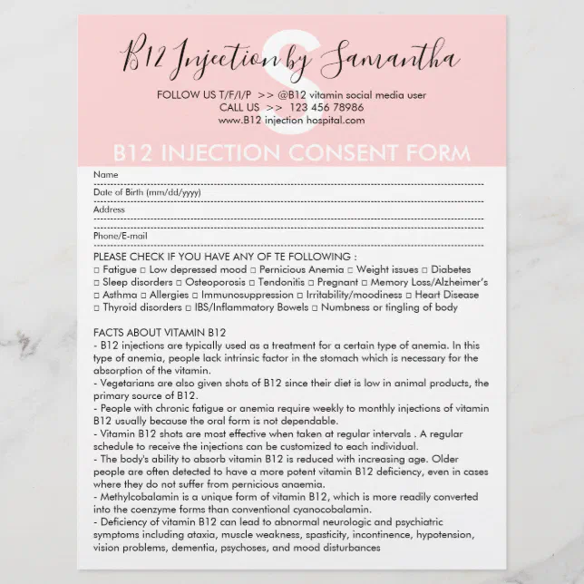 B12 Injection Consent Form Flyer | Zazzle