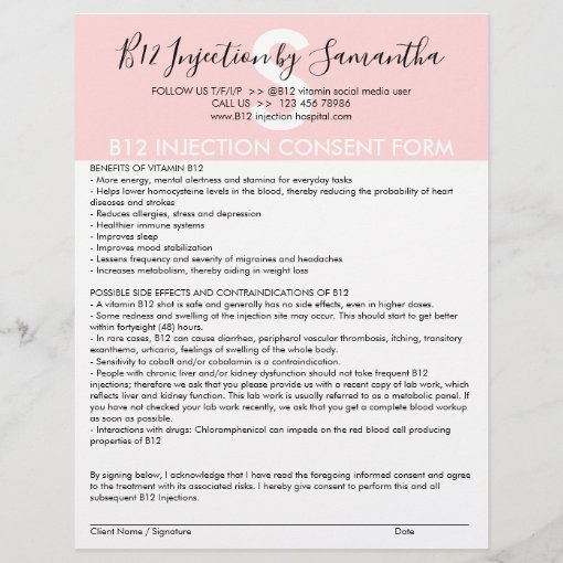 B12 Injection Consent Form Flyer | Zazzle