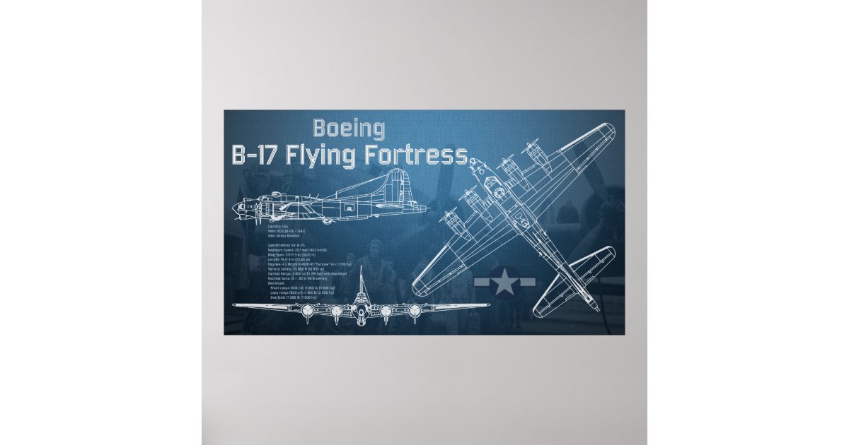 B-17 Flying Fortress Blueprint Poster | Zazzle