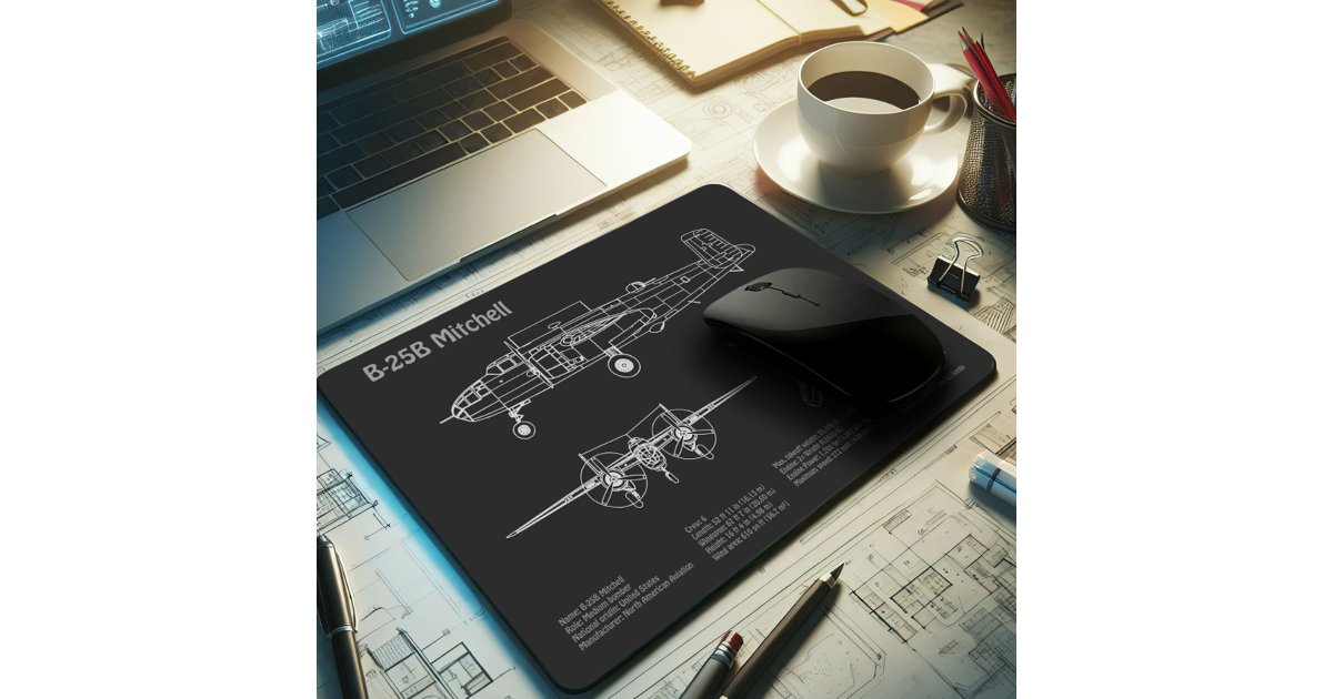 B-25B Mitchell Doolittle - Airplane Blueprint PD Mouse Pad | Zazzle