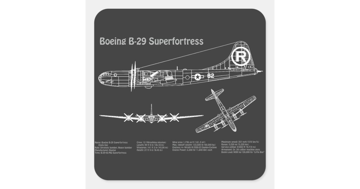 B-29 Superfortress - Airplane Blueprint Plans PD Square Sticker | Zazzle