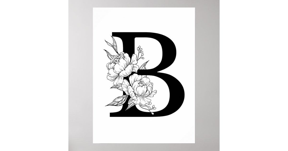 B botanical monogram. Letter initial with peonies Poster | Zazzle