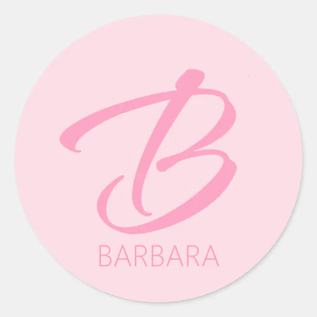 B Monogram Personalized Pink Classic Round Sticker | Zazzle