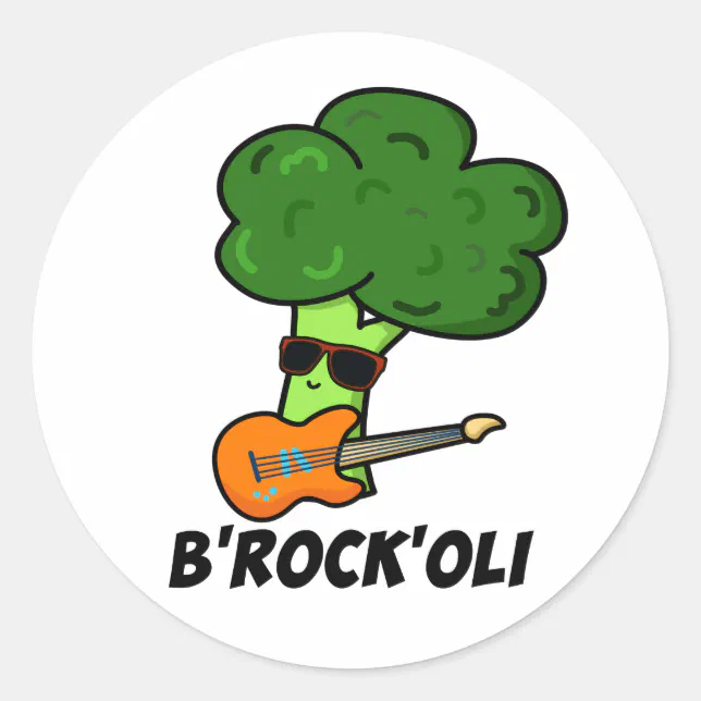 B-Rock-Oli Funny Rocker Broccoli Pun Classic Round Sticker | Zazzle