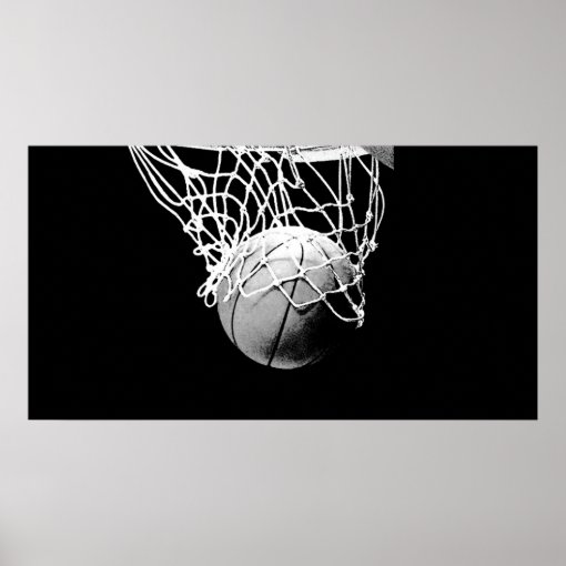 B&W Basketball Ball & Net Print Poster | Zazzle