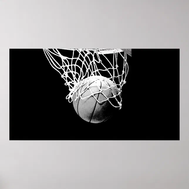 B&W Basketball Ball & Net Print Poster | Zazzle