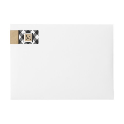 B&W Buffalo Check Monogram HAPPY HOLIDAYS Wrap Around Label | Zazzle