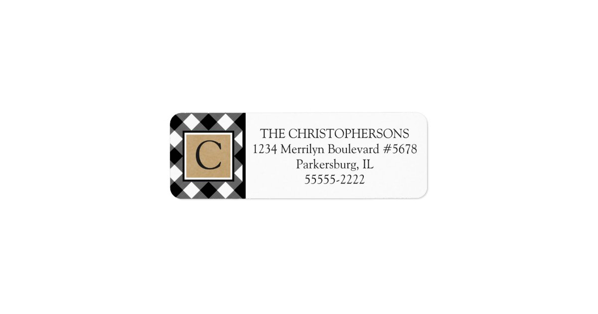 B&W Buffalo Check Plaid and Kraft Paper Monogram Label | Zazzle
