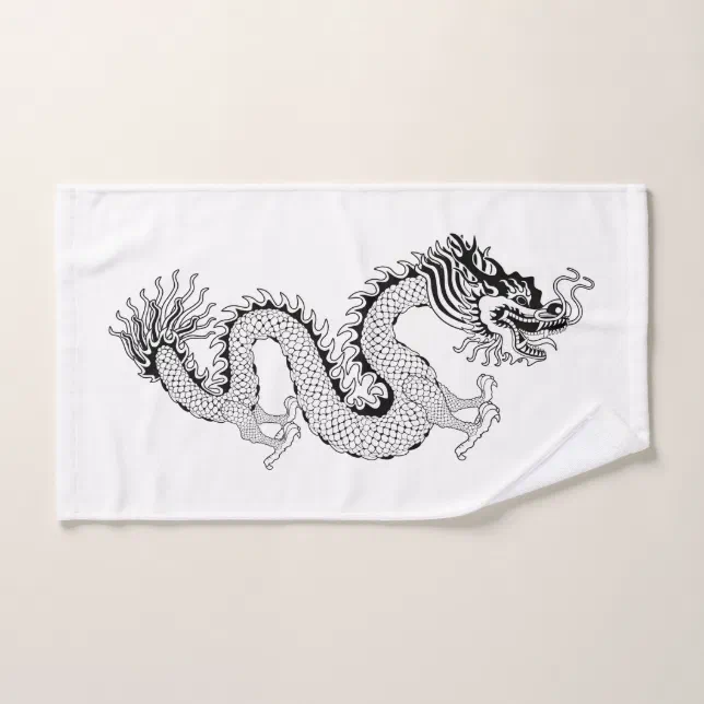 B&W Chinese Style Dragon Hand Towel | Zazzle