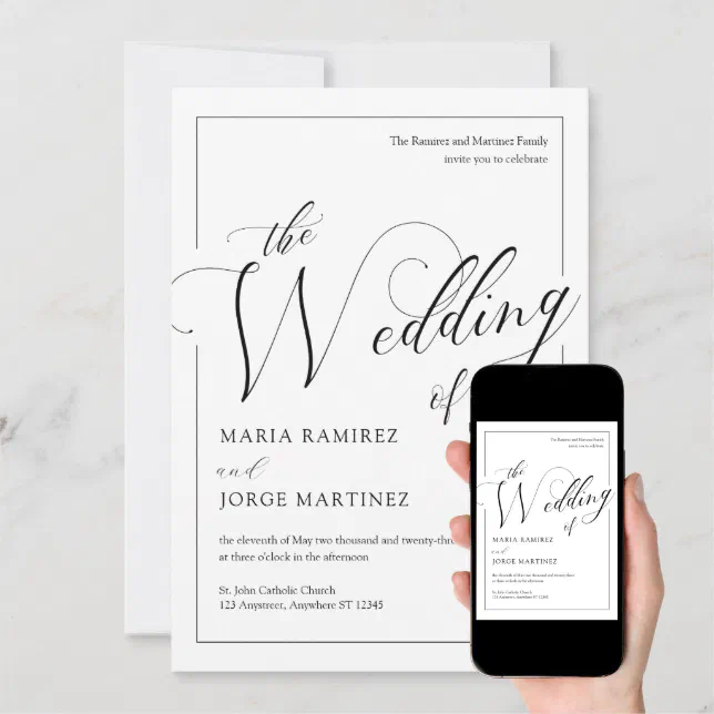 B&W Elegant Formal Script Wedding Invitation | Zazzle