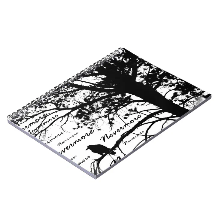 B&W Nevermore Raven Tree Silhouette - E.A. Poe Notebook | Zazzle