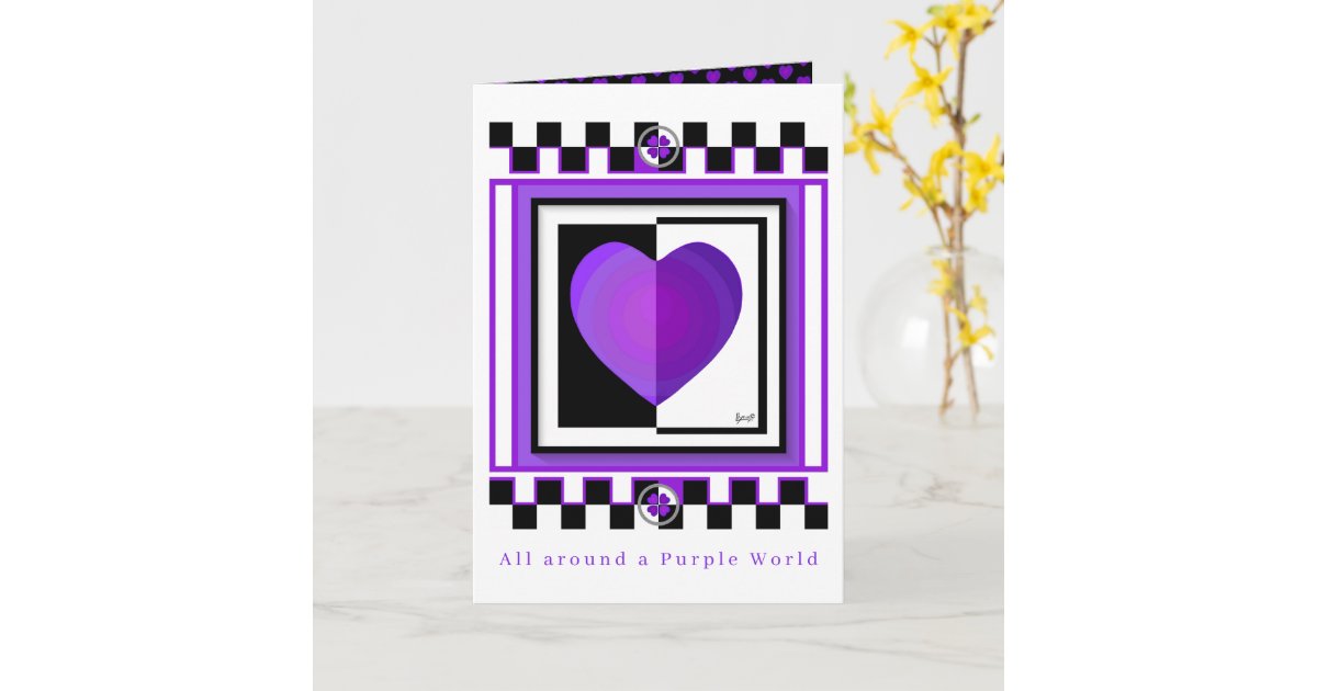 B&W Purple Hearts Beating blank card | Zazzle