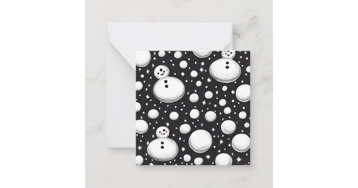 B&W Snowballs & Snowmen Note Card | Zazzle