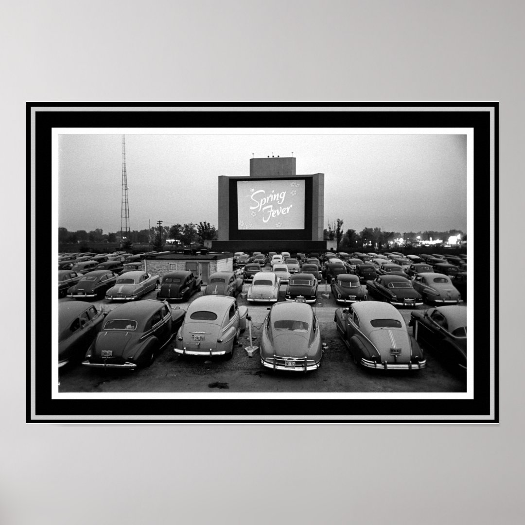 B &W Vintage Drive-In Theater Poster 13 x 19 | Zazzle