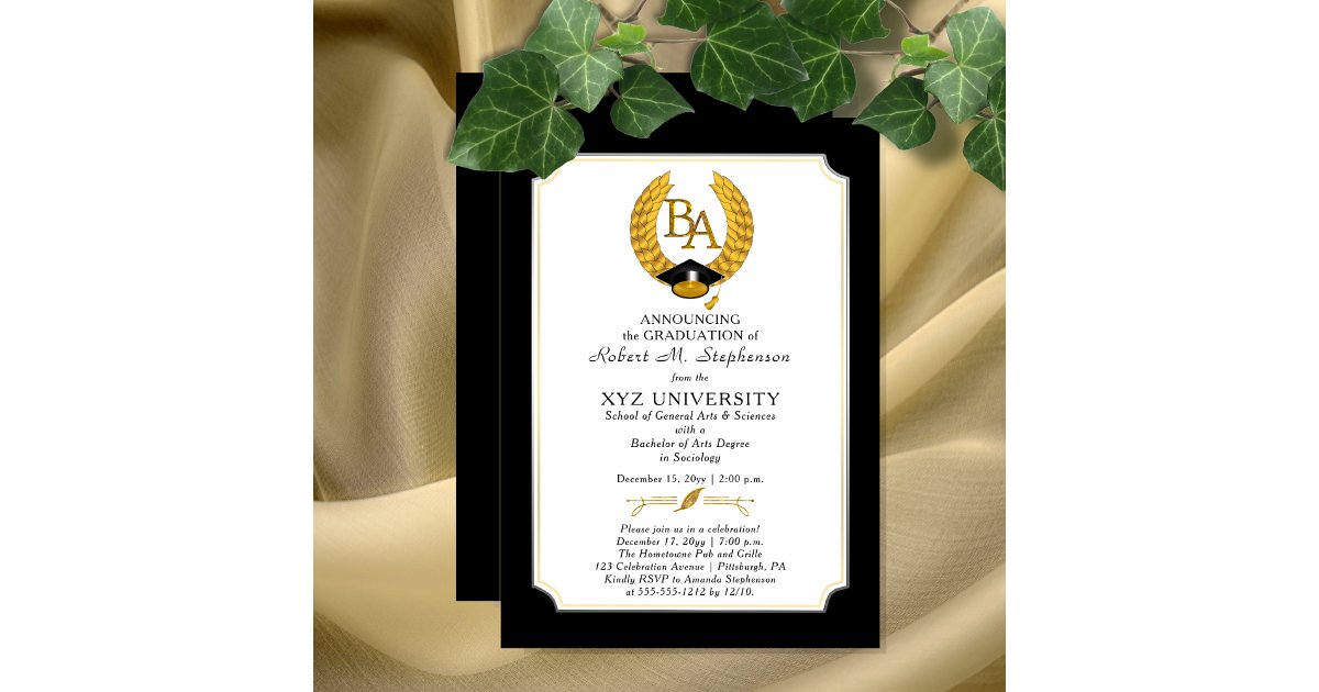 BA - Bachelor of Arts Degree College Graduation Invitation | Zazzle