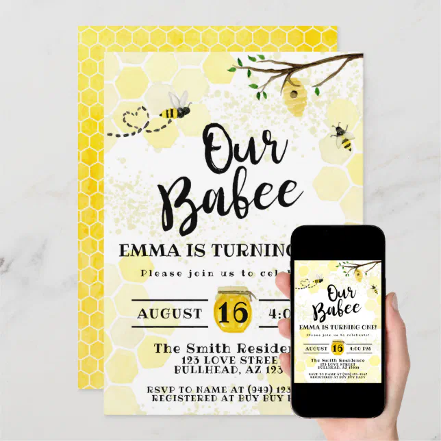 Ba-Bee Honeycomb Bumble Bee 1st Birthday Invitation | Zazzle