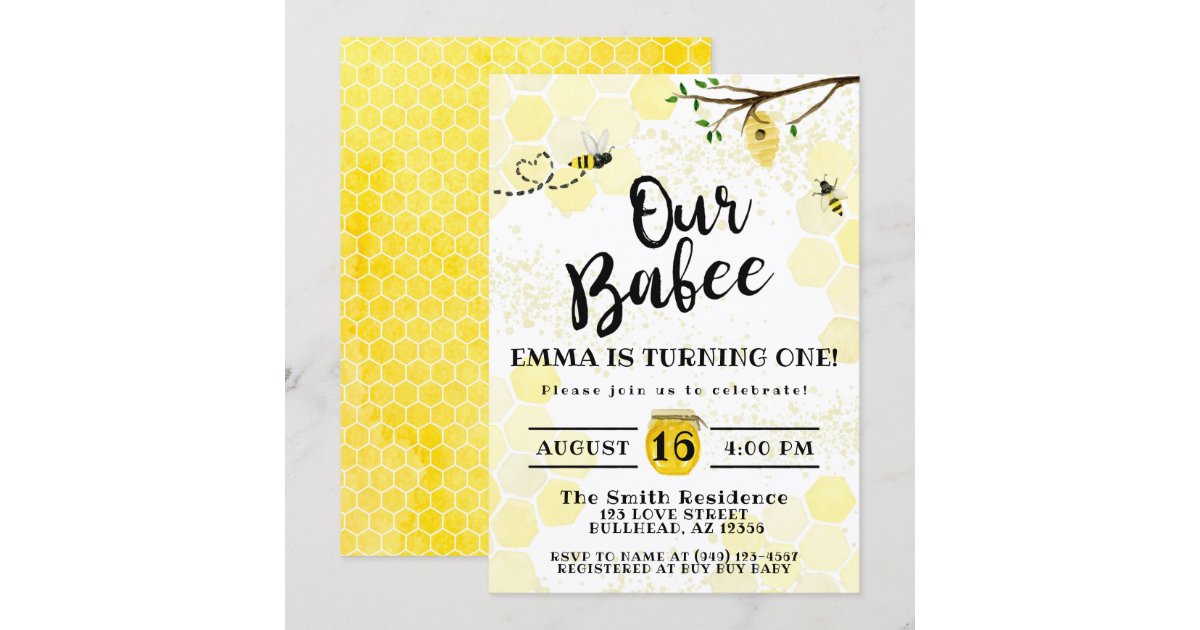 Ba-Bee Honeycomb Bumble Bee 1st Birthday Invitation | Zazzle
