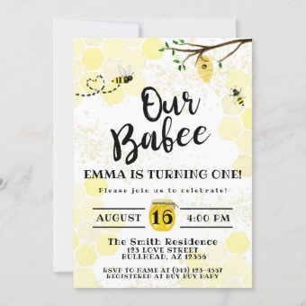 Ba-Bee Honeycomb Bumble Bee 1st Birthday Invitation | Zazzle