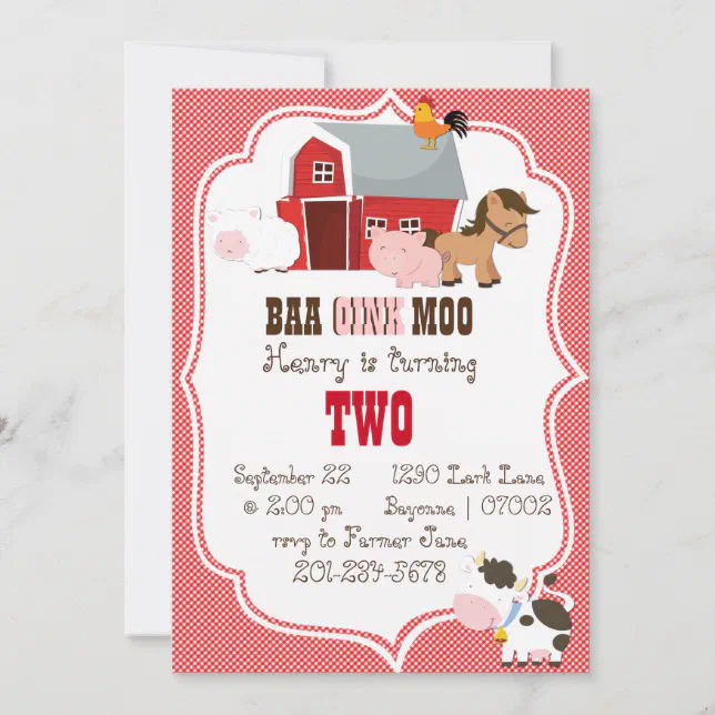 Baa-Oink-Moo Birthday Invitation | Zazzle