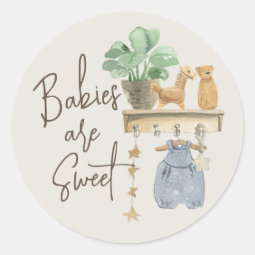 Babies are Sweet Boho Nursery Favor Classic Round Sticker | Zazzle