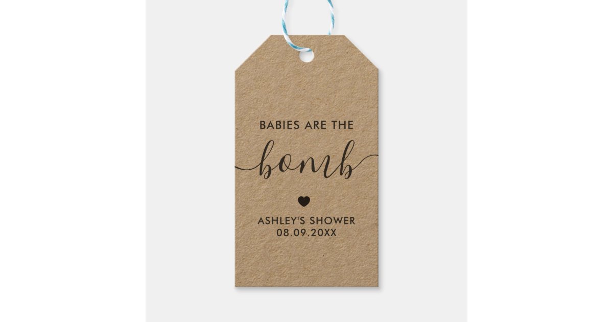 Babies are the Bomb Gift Tag, Kraft Baby Shower Gift Tags | Zazzle
