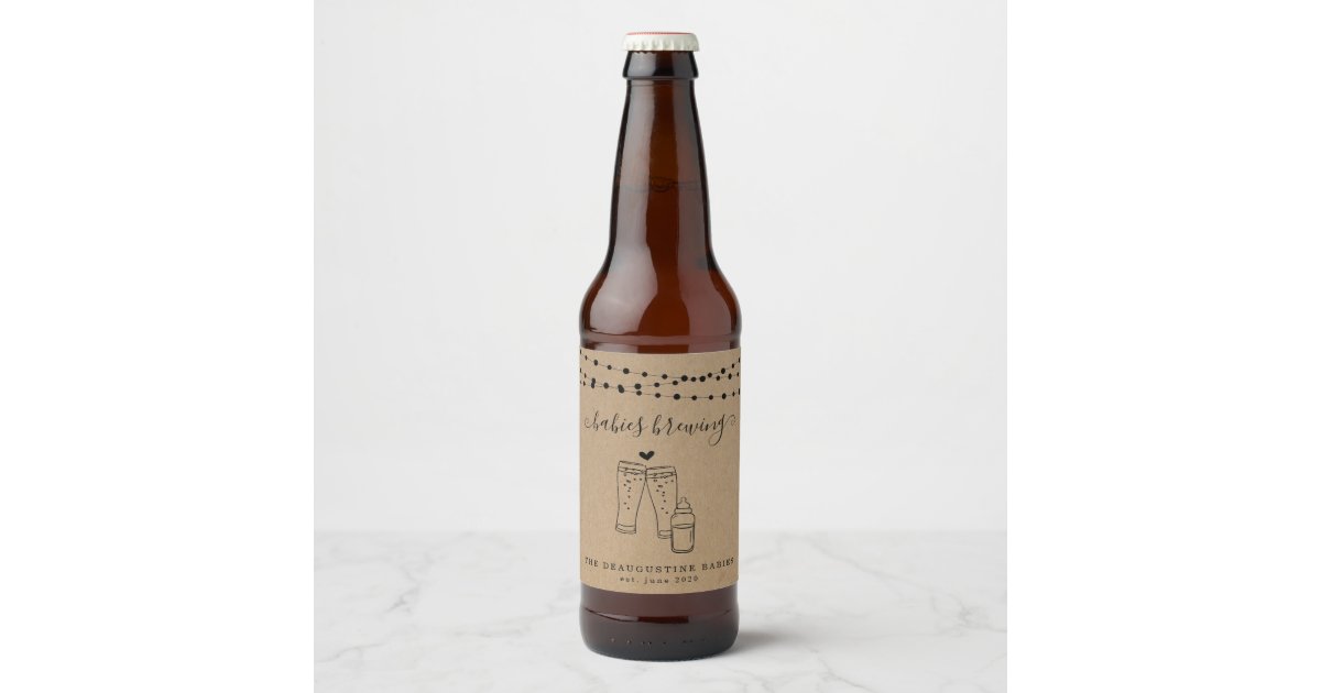 Babies Brewing Beer Couple's Baby Shower Bottle Label | Zazzle