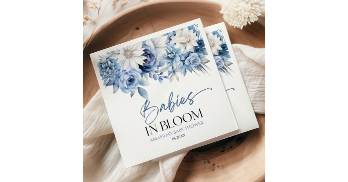 Babies In Bloom Dusty Blue Floral Baby Shower Napkins | Zazzle