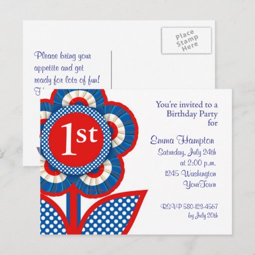 Baby 1st Birthday Postcard Invitation in July | Zazzle