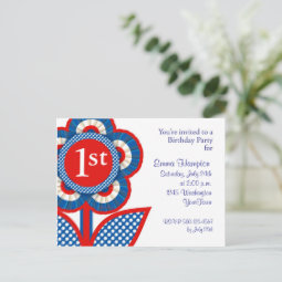 Baby 1st Birthday Postcard Invitation in July | Zazzle