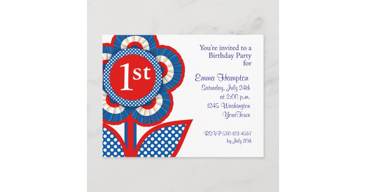 Baby 1st Birthday Postcard Invitation in July | Zazzle