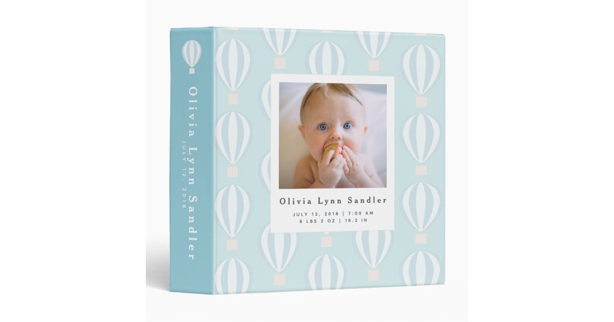 Baby 1st Year Photo Album Blue Hot Air Balloon 3 Ring Binder | Zazzle