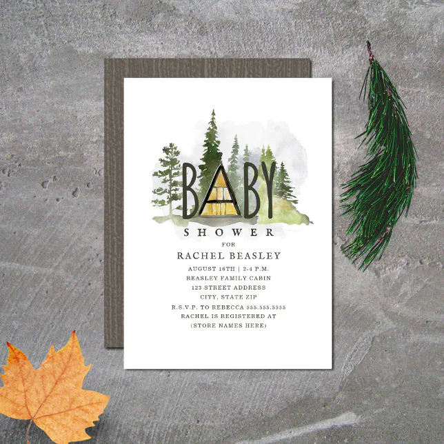 Baby A Frame Rustic Woodland Cabin Invitation | Zazzle