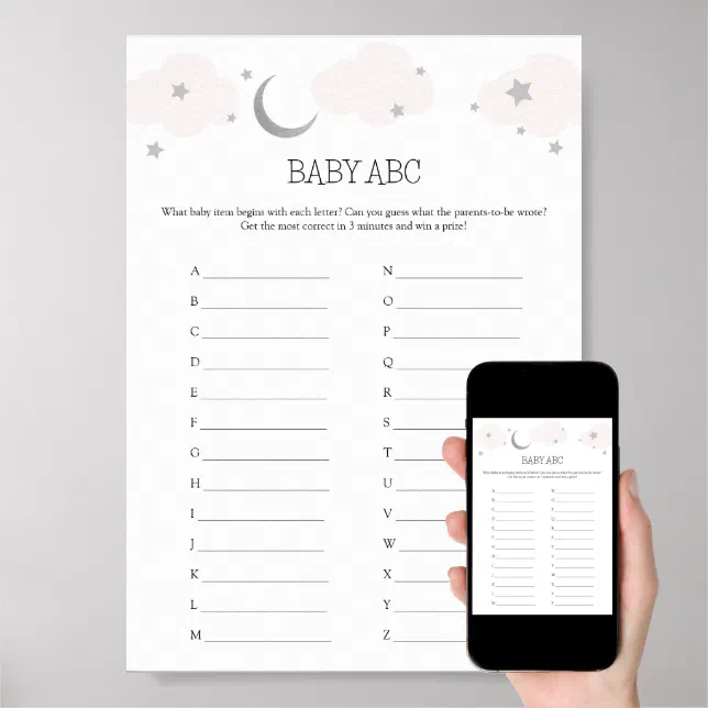 Baby ABC Baby Shower Game Card Poster | Zazzle